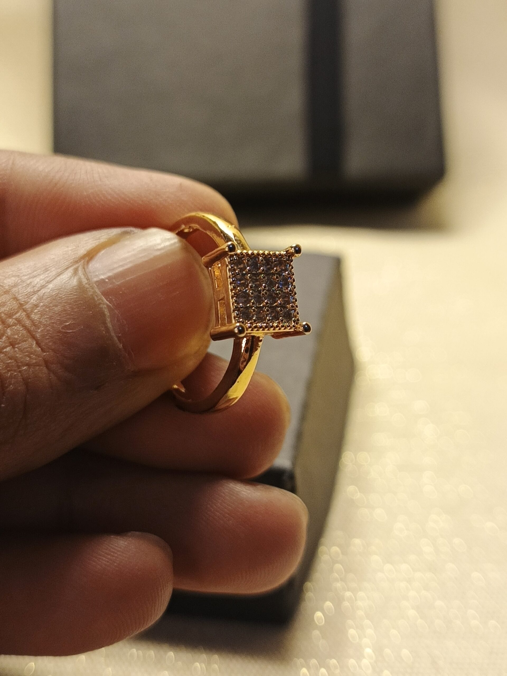 Luxury Gold-Plated Square-Cut Crystal Ring – Gems N You